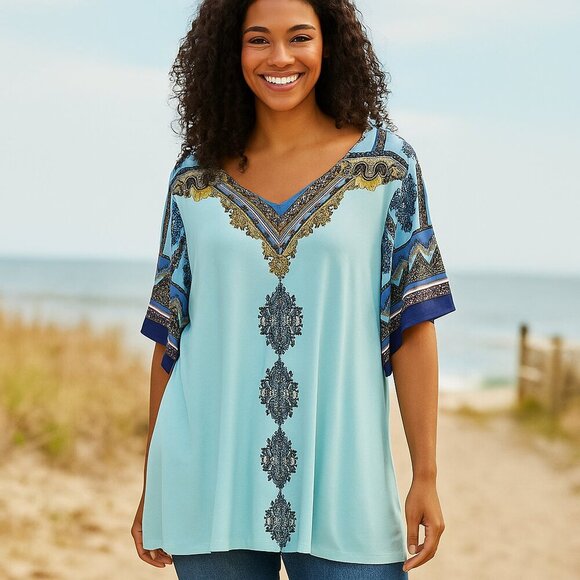 Avenue | Tops | Avenue Turquoise Sparkle Top Size 82 | Poshmark